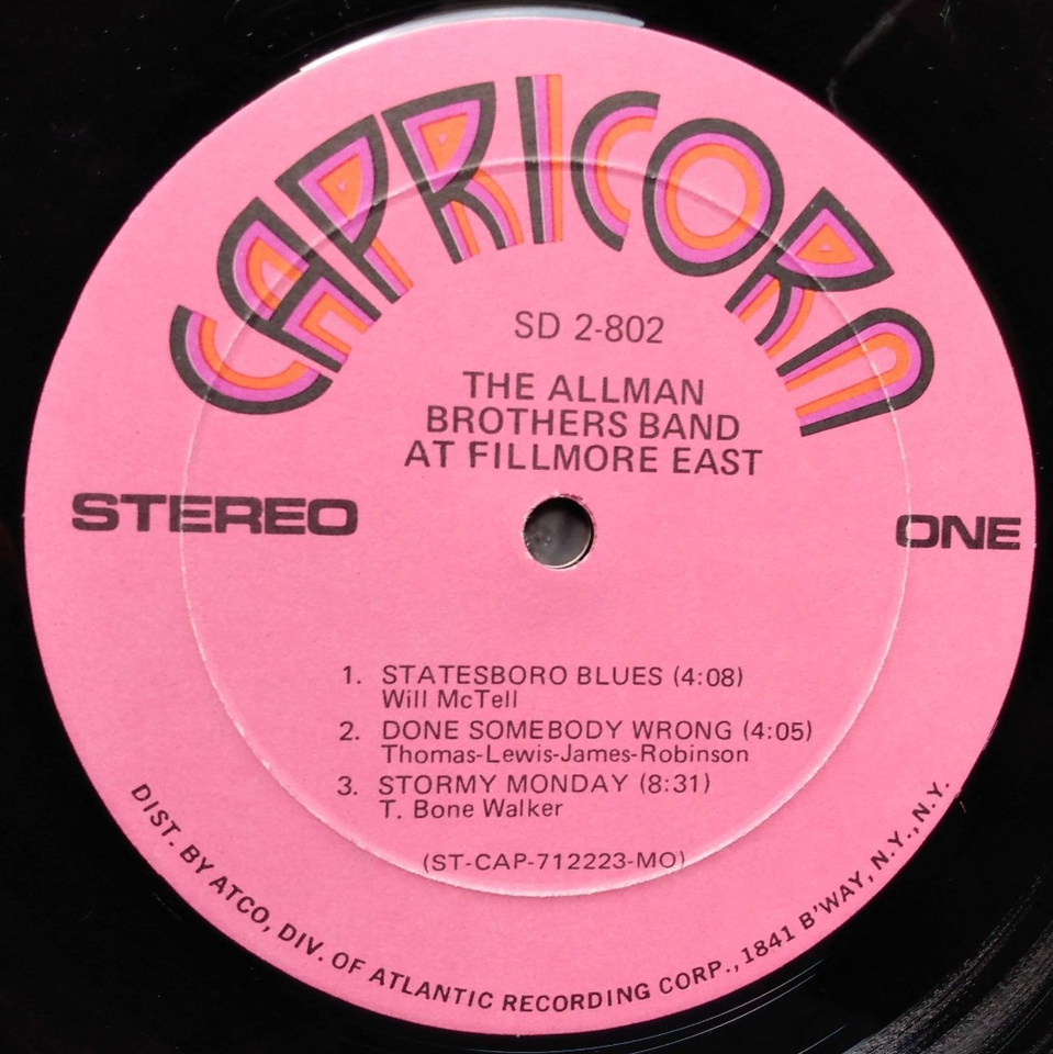 ALLMAN BROTHERS BAND AT FILLMORE EAST 2LP EX Original CAPRICORN Pink ...