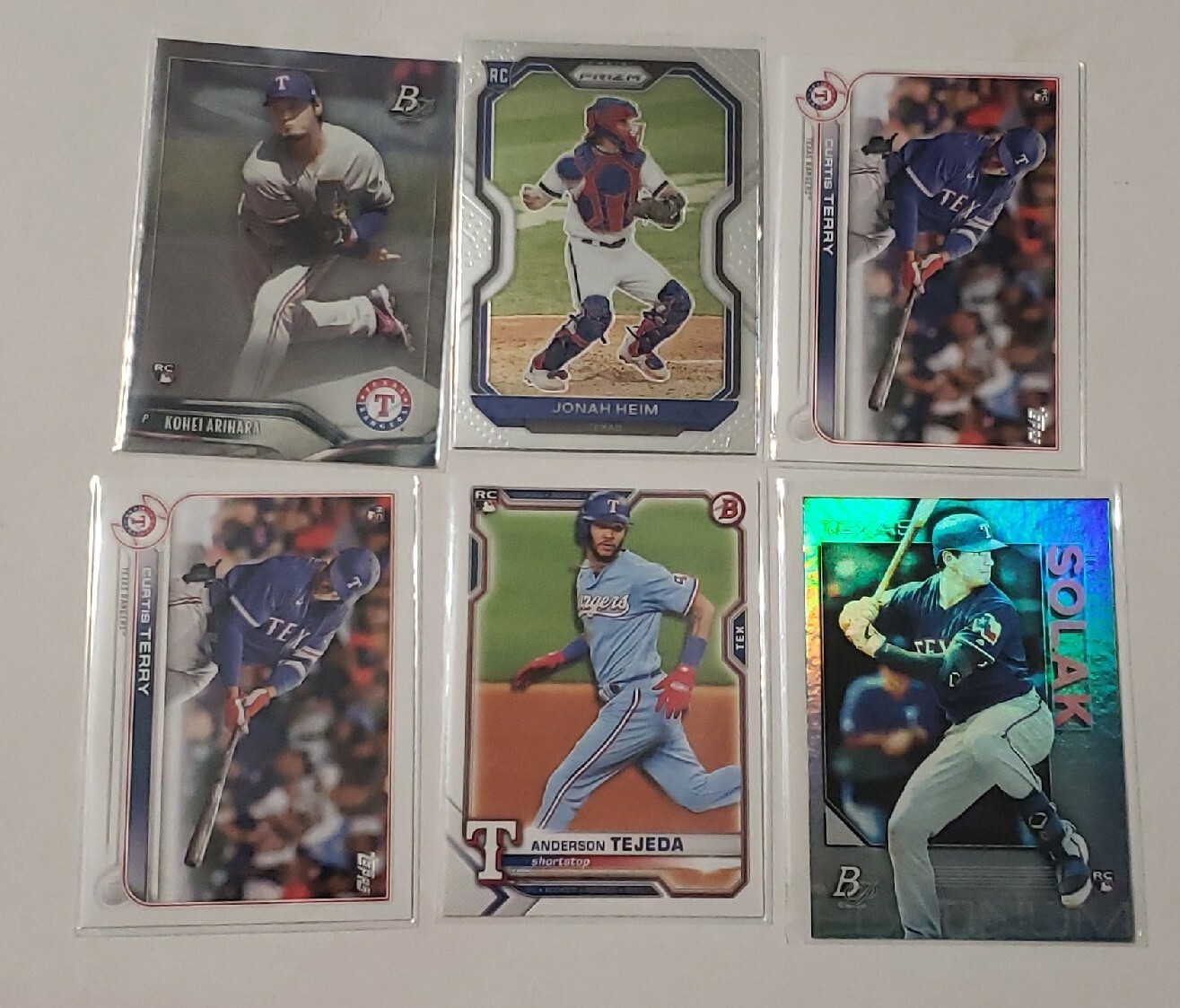(6) TEXAS RANGERS Rookie Cards (Tejeda, Heim, Arihara, Solak, Terry) RC ...