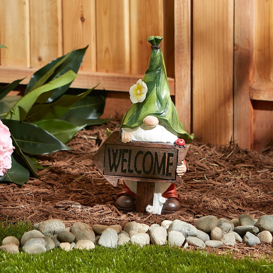 Gnome with Light Up Welcome SIGN Solar STATUE Free Shipping | eBay