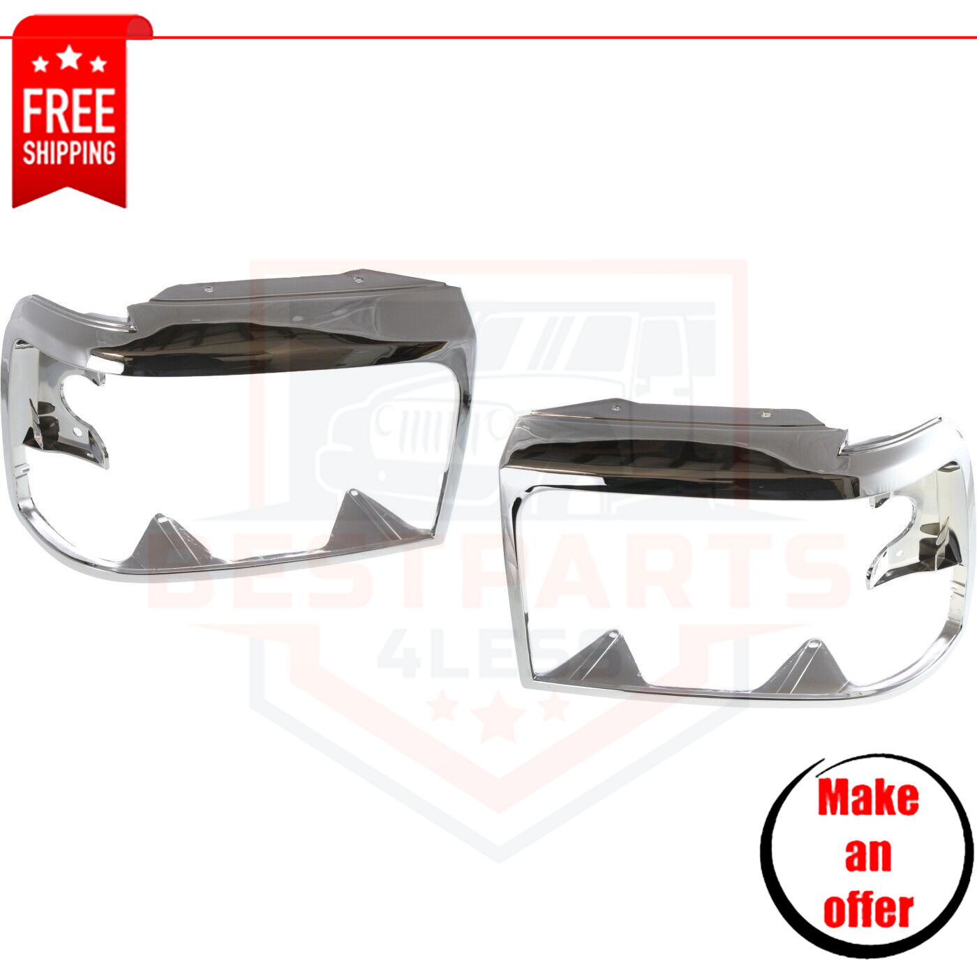 Headlights set 2 pieces chrome for 1992-1997 Ford F-150 XL, F-250, F ...