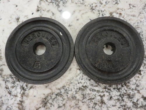 2 Vintage Hercules Barbell 5 lb Cast Iron Weight Plates 1" Hole LOOK | eBay