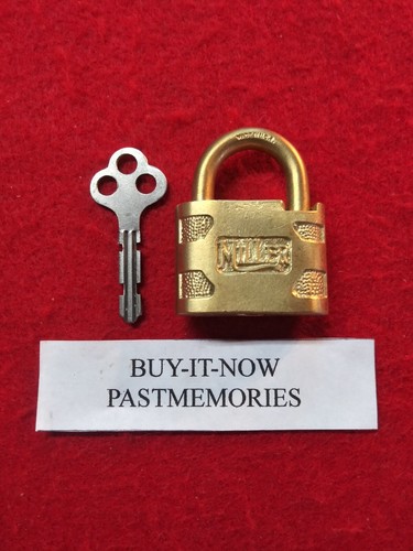 "MILLER" RFD PIMPLED BRASS PADLOCK w/ KEY, OLD ANTIQUE LOCK VINTAGE ...