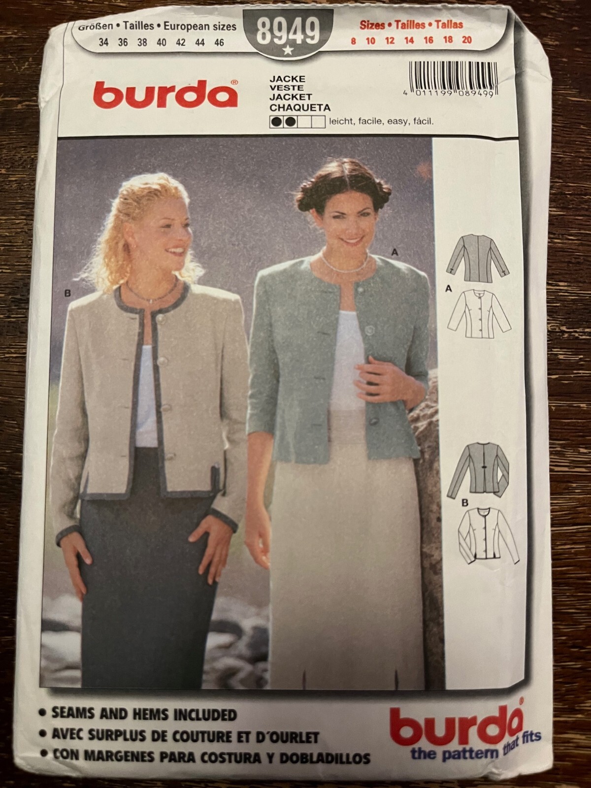 Burda 8949 UNCUT Sewing Pattern, Misses' Jacket, Size 8-10-12-14-16-18 ...