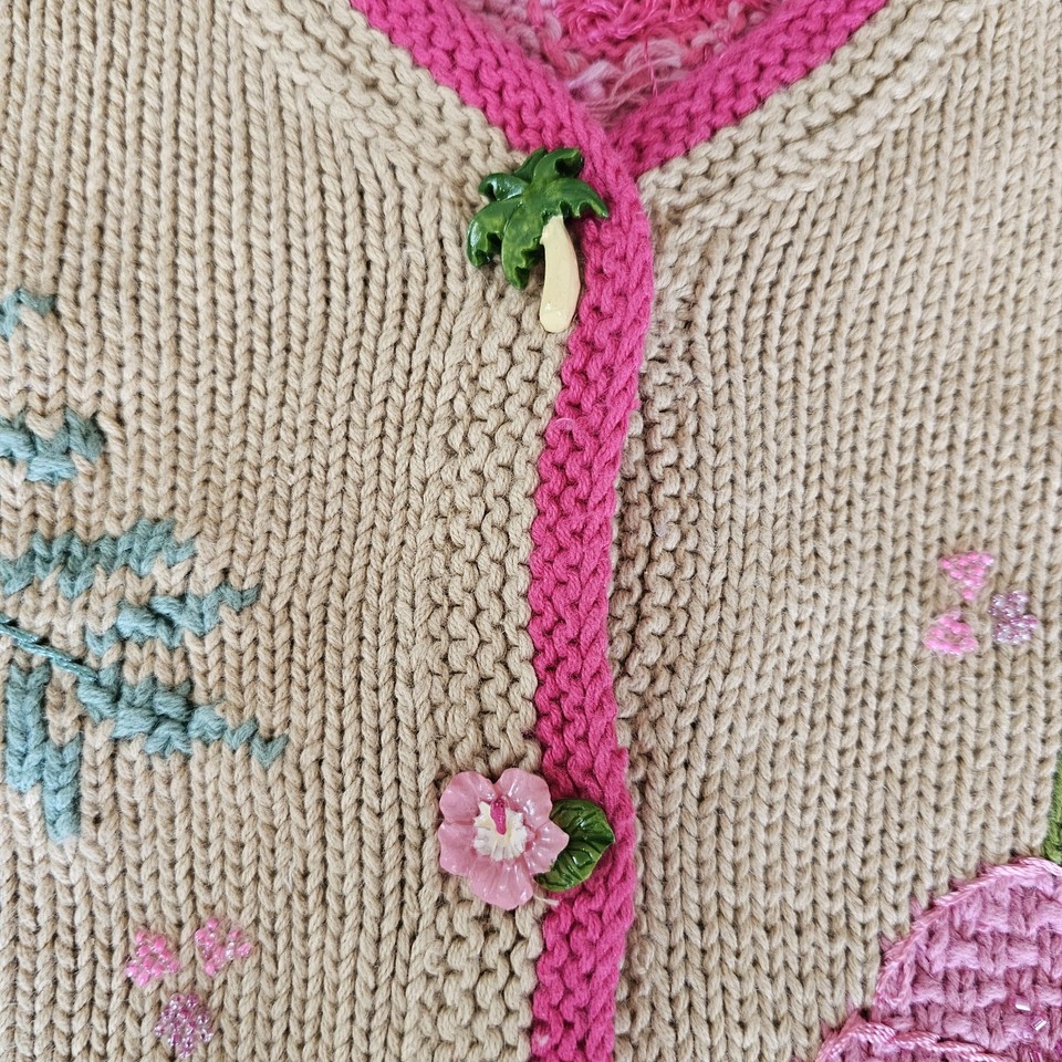 Vtg Storybook Knits Pink Floral Bird Embroidered Cardigan Sweater L ...