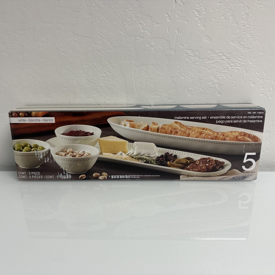 Pandex, 5-Pc Beaded Melamine I/O Serveware Bowl Platter Set White | eBay