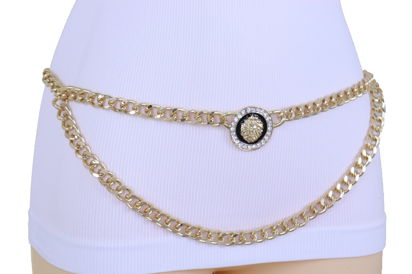 Women Sexy Fashion Belt Gold Metal Chain Lion Charm Buckle Plus Size ...