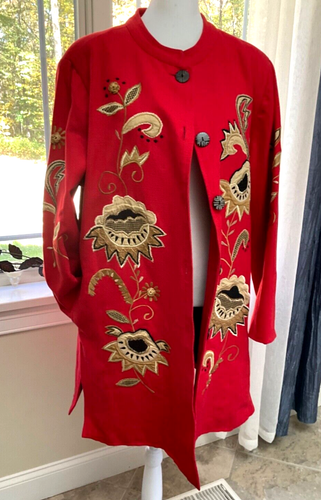 Indigo Moon Jacket L Boho Cardigan Art To Wear Long Red Embroidery y2k ...