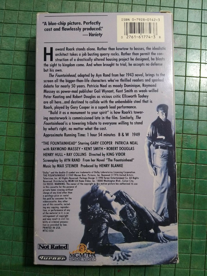 The Fountainhead (VHS, 1990) Gary Cooper / Patricia Neal / Ayn Rand ...