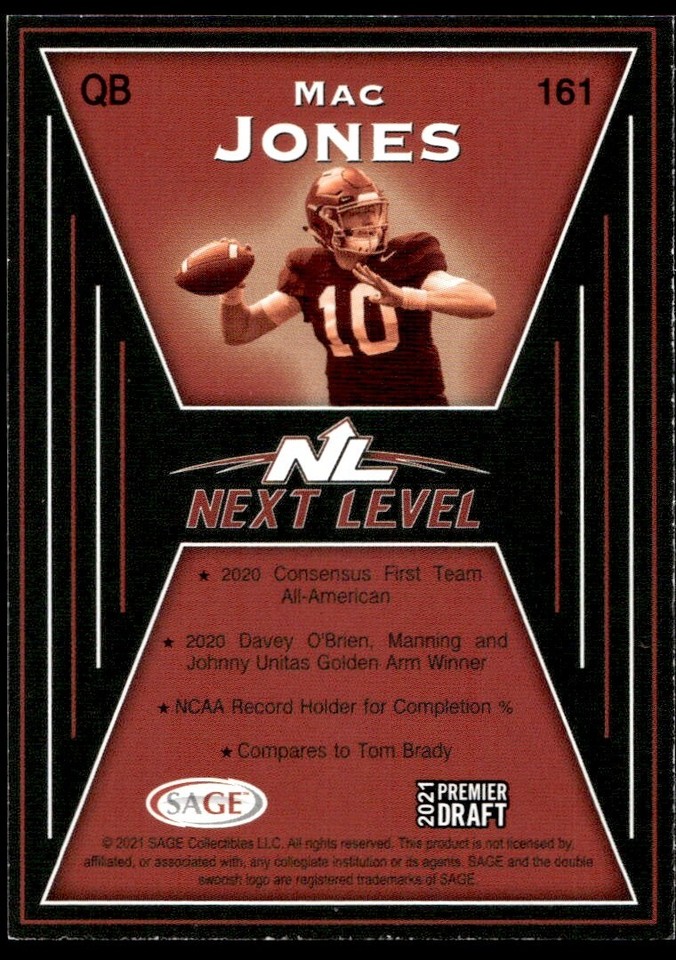 2021 Sage Next Level Mac Jones Rookie G25 #161 | eBay
