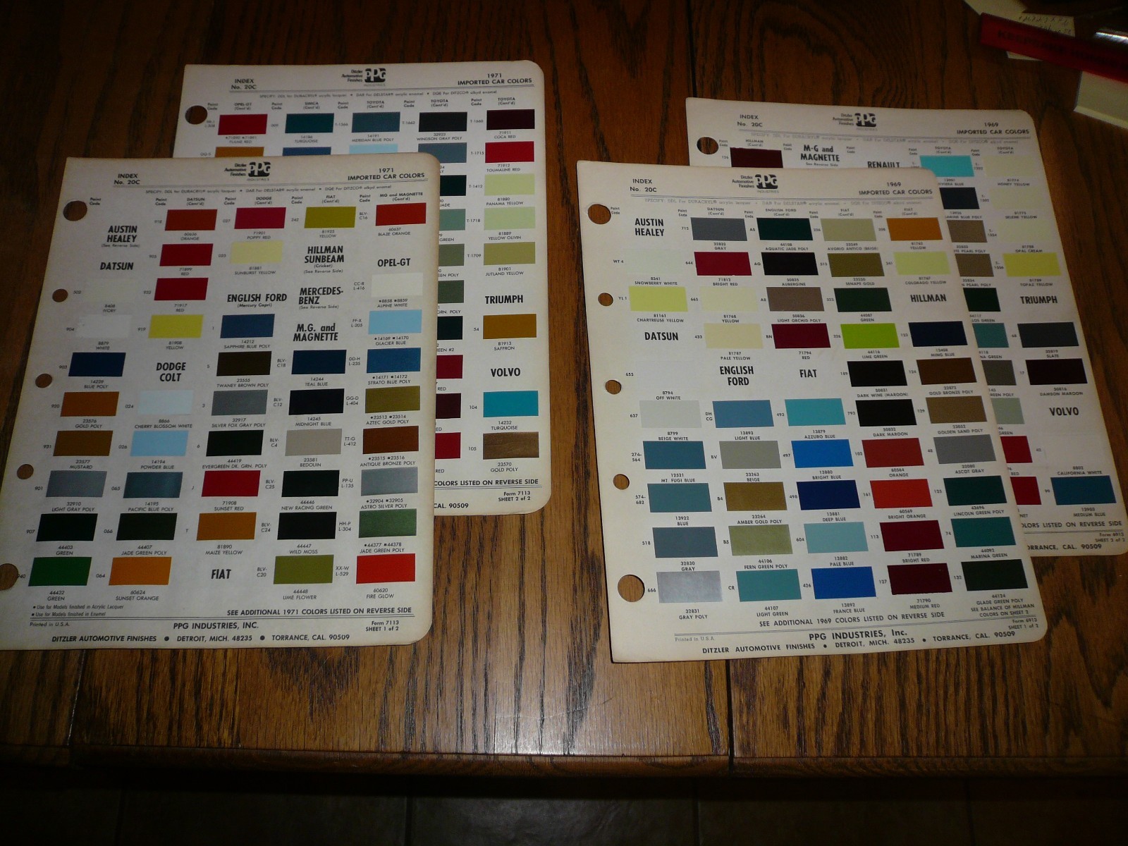 1969 1971 Imported Car Colors Ditzler PPG Color Chips - Two Years | eBay