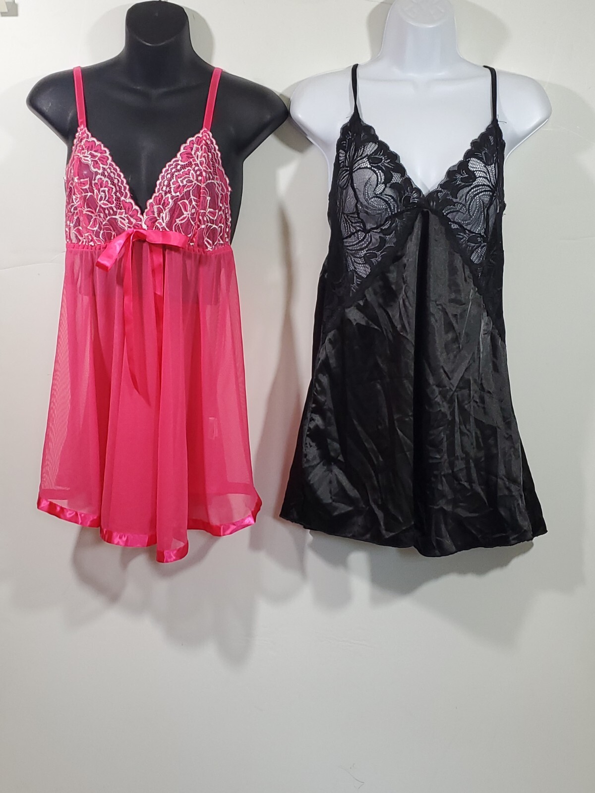 2 Avid Love Large Nightie Black Pink Satiny Lacy Lingerie Short ...