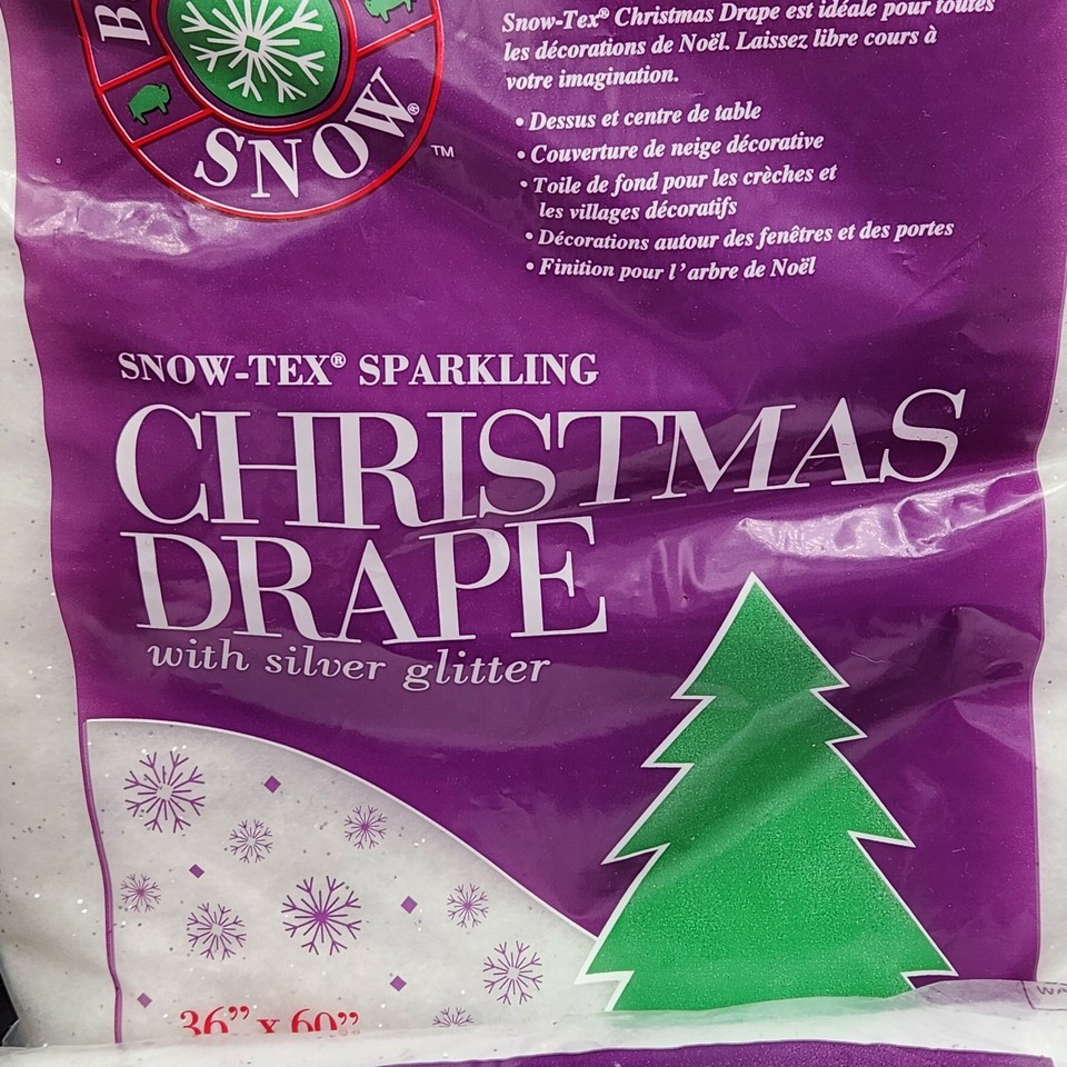 2 Vtg Buffalo Snow Tex Sparkle White Silver Glitter Drape 36"x60 ...