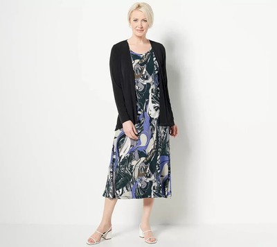 Attitudes by Renee Como Jersey Midi Dress & Cardigan Black/Marble Pet M ...
