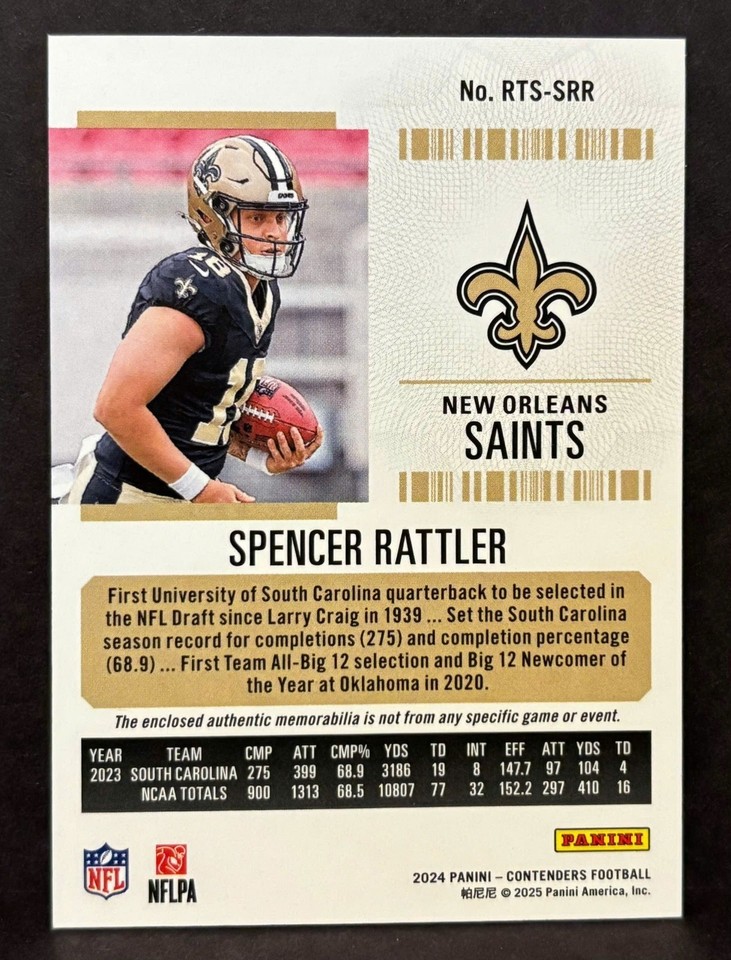 2024 Panini Contenders #RTS-SRR Rookie Ticket Patch VARIATION SPENCER ...