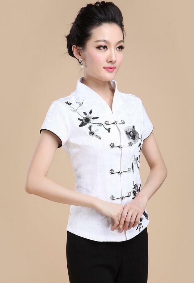 Traditional Chinese style Womens cotton tops T-shirt blouse Qipao ...