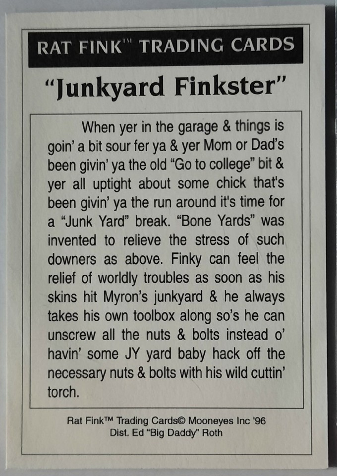 1996 Rat Fink card "Junkyard Finkster" by Ed "Big Daddy" Roth | eBay