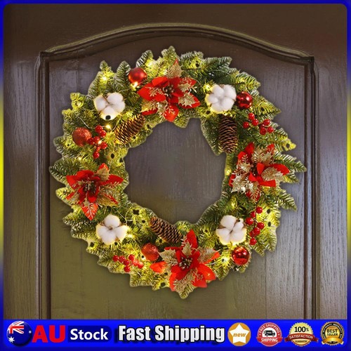 AU 40CM Christmas Hanging Decorations PVC Door Decor Wreaths with Light ...
