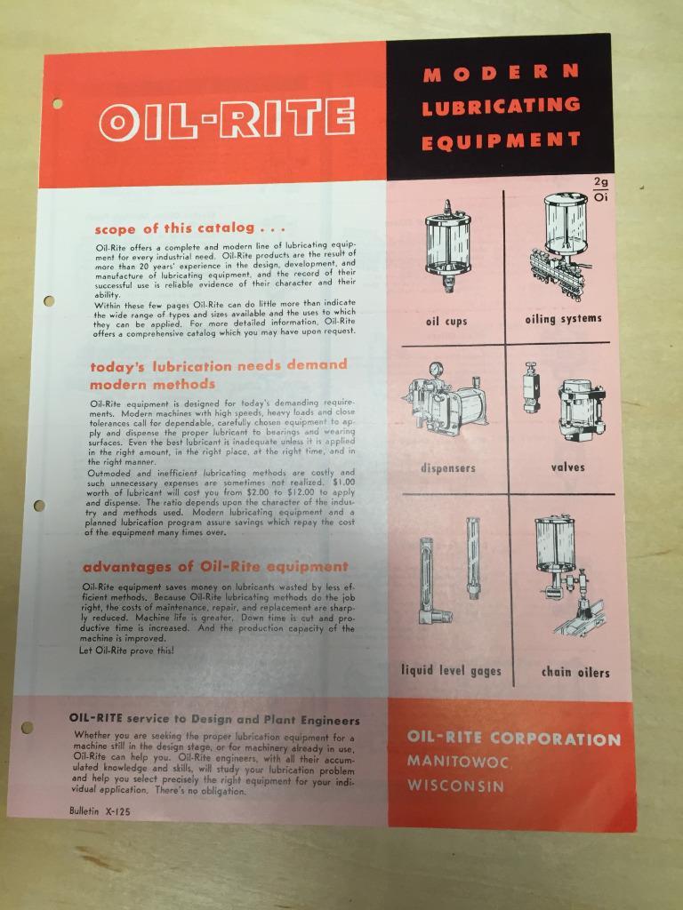 Vtg Oil-Rite Corporation Brochure ~ Lubricating Equipment Oil Cups ...