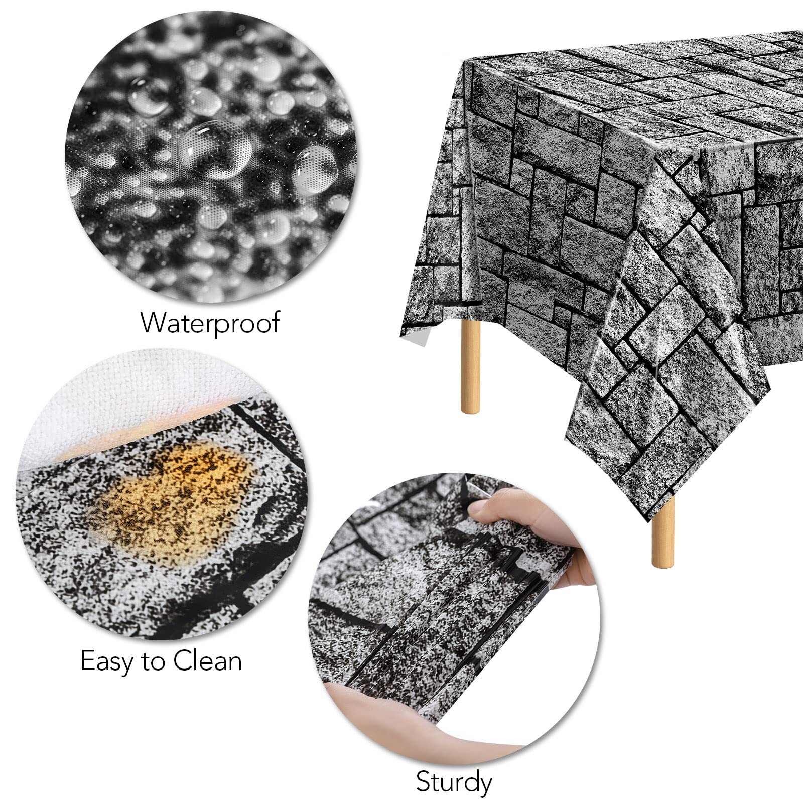 2 Pieces Stone Wall Plastic Tablecloths Table Covers Waterproof ...