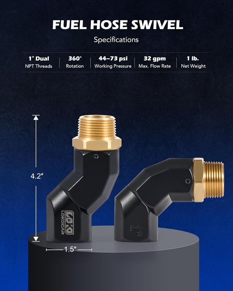 1" Fuel Hose Nozzle Swivel 360 Rotating Dual NPT Transfer Pump ...