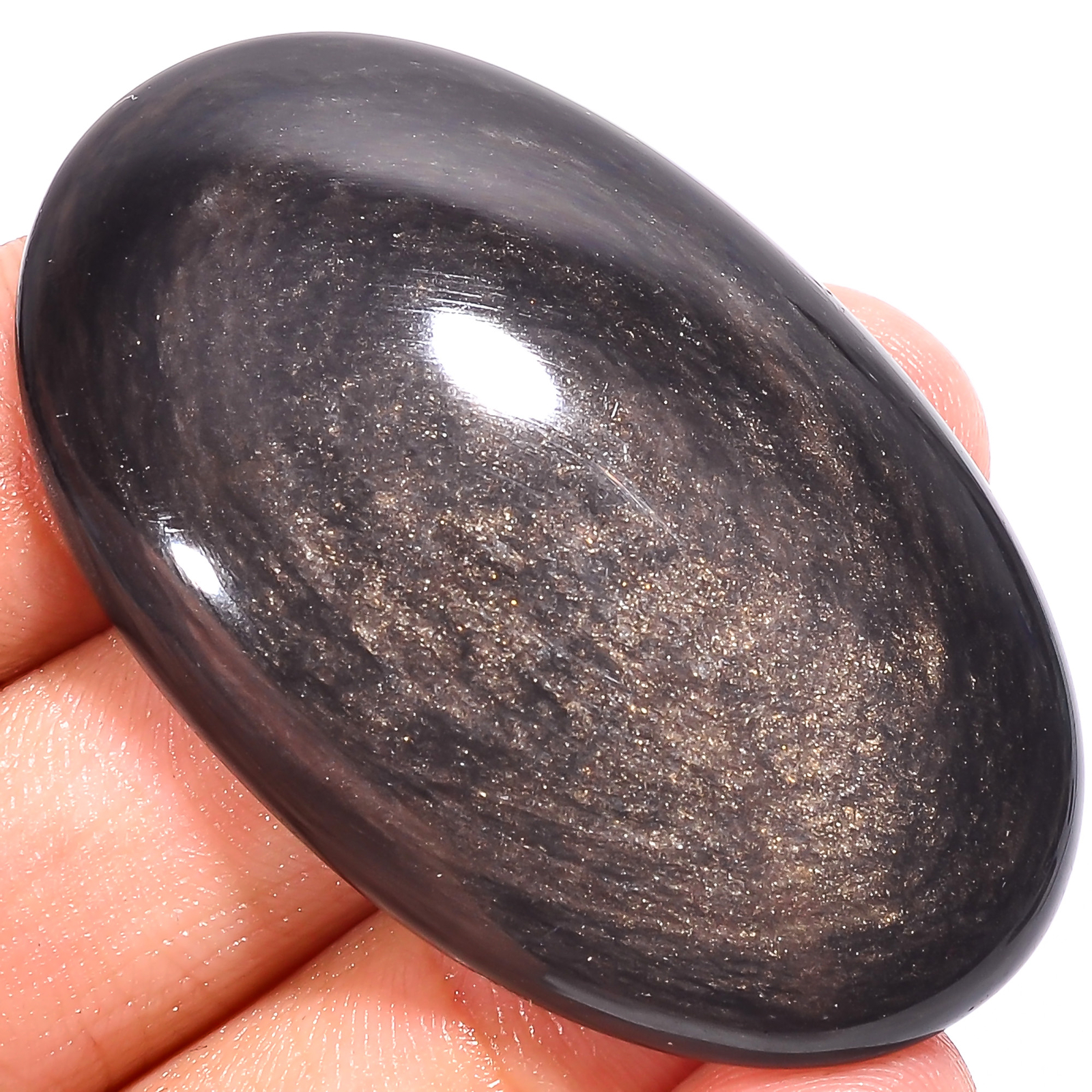 Natural Golden Sheen obsidian Oval Cabochon Gemstone 71 Ct. 47X29X8 mm ...