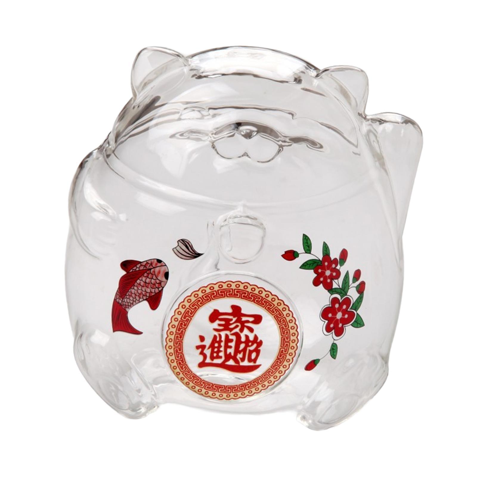 Clear Glass Lucky Cat Piggy Bank Desktop Ornament Gift Money Bank for ...