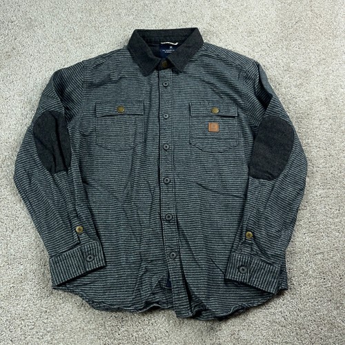 Roark Shirt Mens Large Gray Striped Flannel Elbow Patch Button Up ...