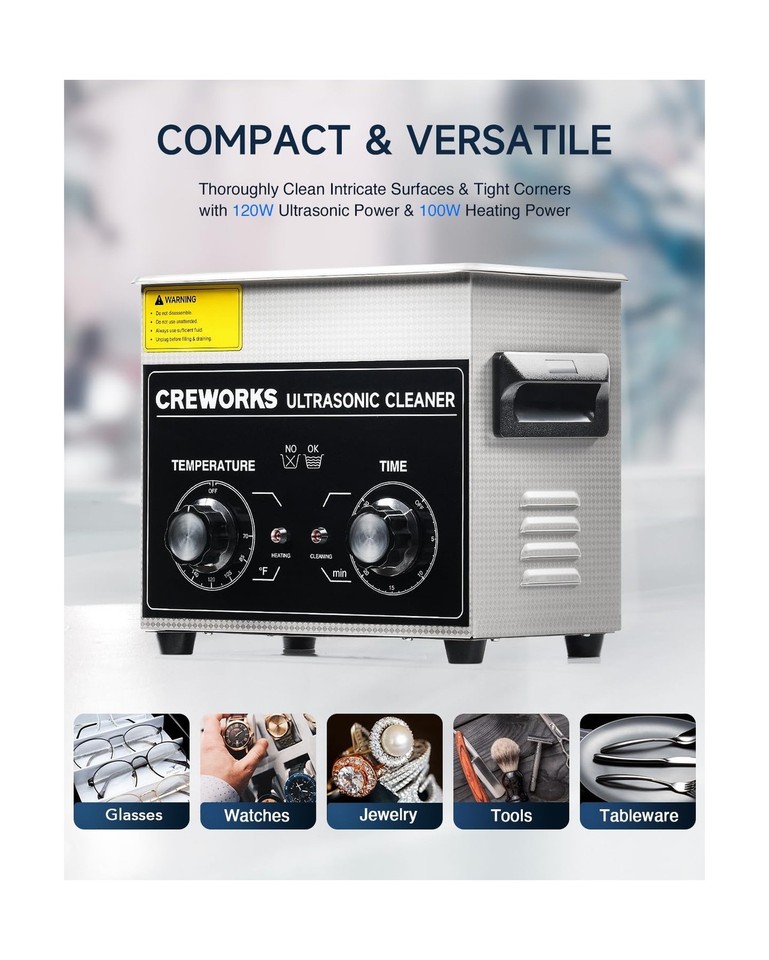 CREWORKS 3.2L Ultrasonic Cleaner with Heater & Timer, 304 Stainless ...