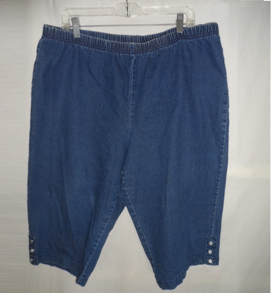 Plus Size 3X 4X 22 24 26 30 W Stretch Denim Capri Jeans Pull-on Elastic ...