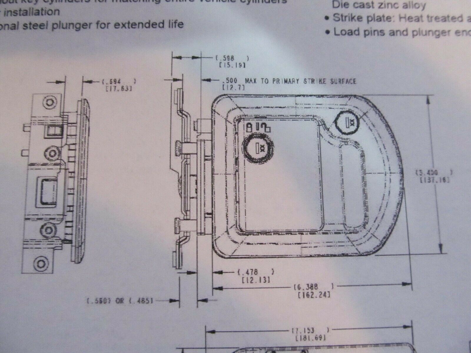 RV Motorhome Entry Door Lock Dead Bolt 060-0650 TriMark 060-1650 STEEL ...
