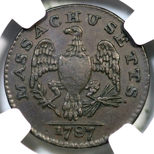 1787 4-B R-5 NGC AU 58 Massachusetts Half Cent Colonial Copper Coin 1 ...
