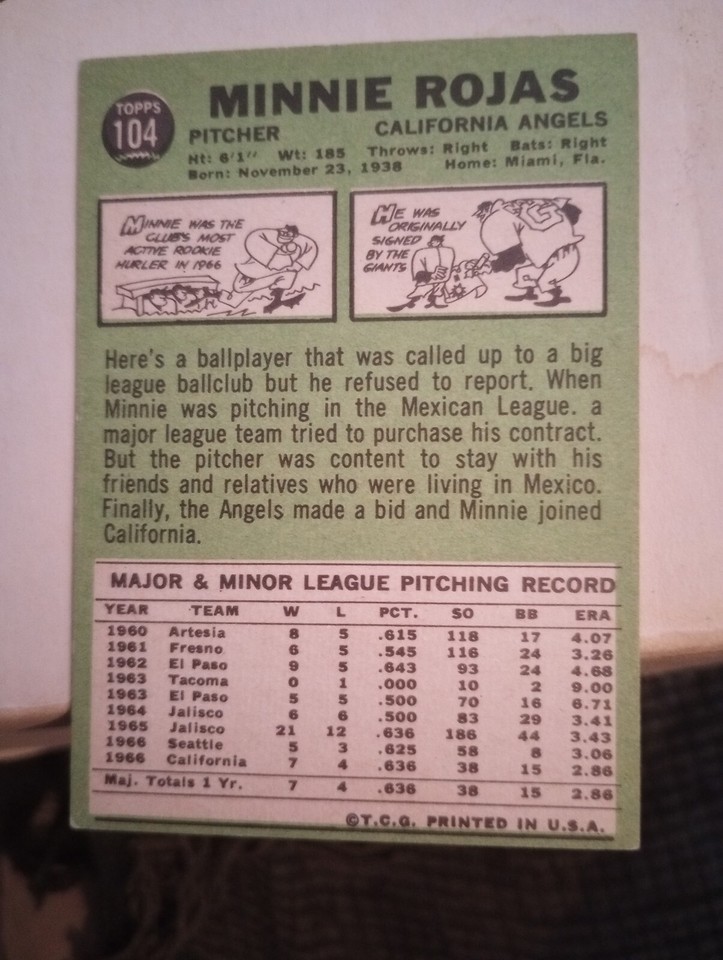 1967 Topps Baseball Minnie Rojas card #104 in vg/ex condition | eBay