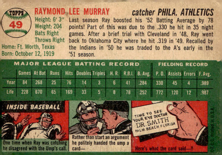 1954 Topps #49 Ray Murray vg | eBay