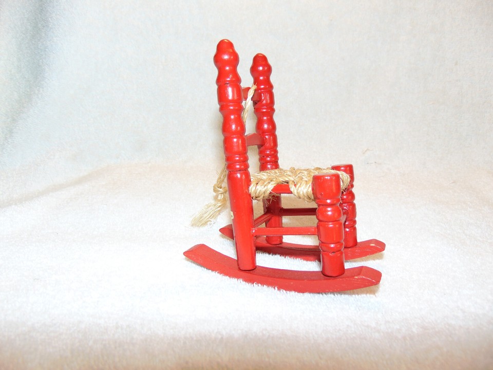 Red Wooden Rocking Chair 5" Tall Woven Twine Seat Doll Furniture Rustic ...