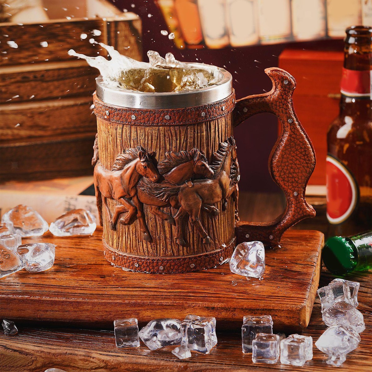 Wooden Barrel Mug Wooden Barrel And Mug Of Cold Beer On Table Against