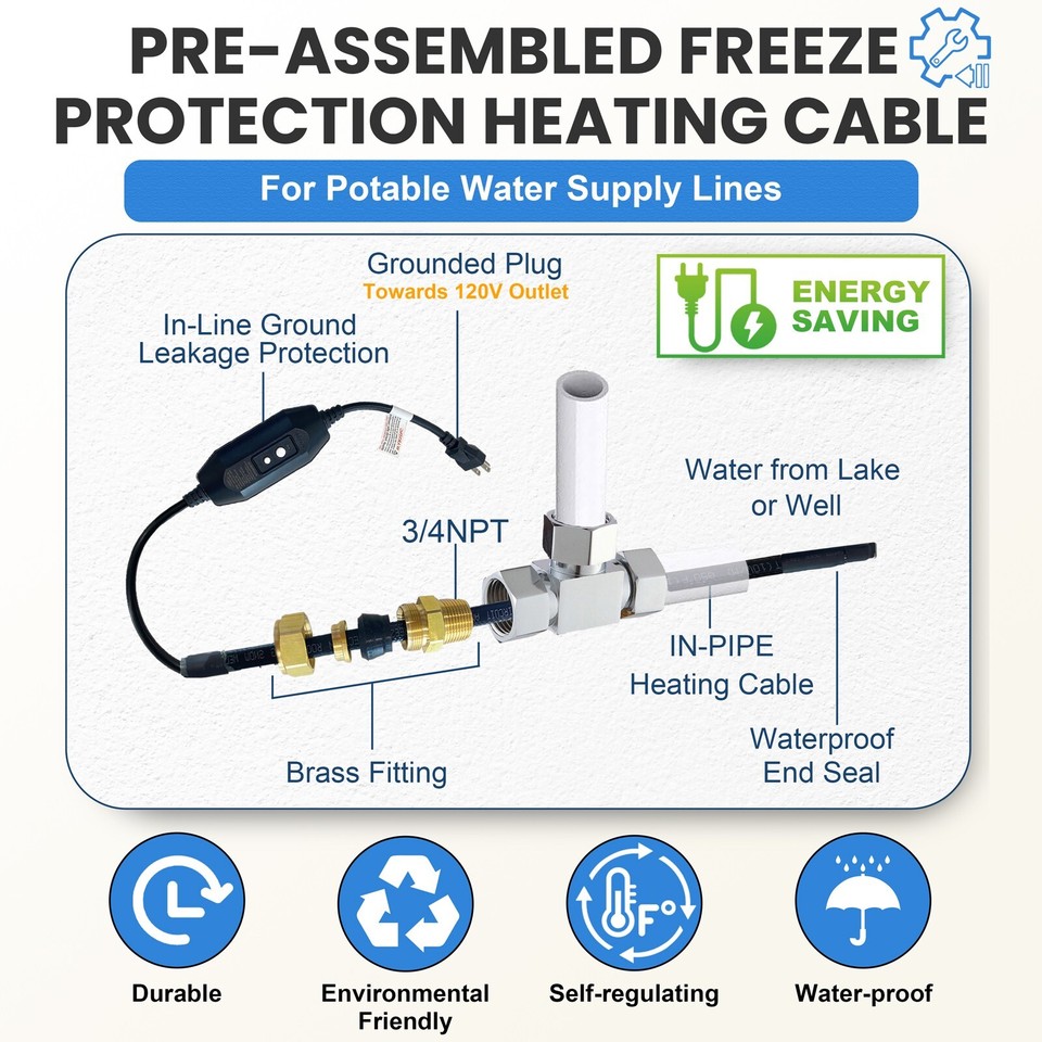 MAXKOSKO in Line Heating Cable Prevents Water Supply from Freezing 120V ...