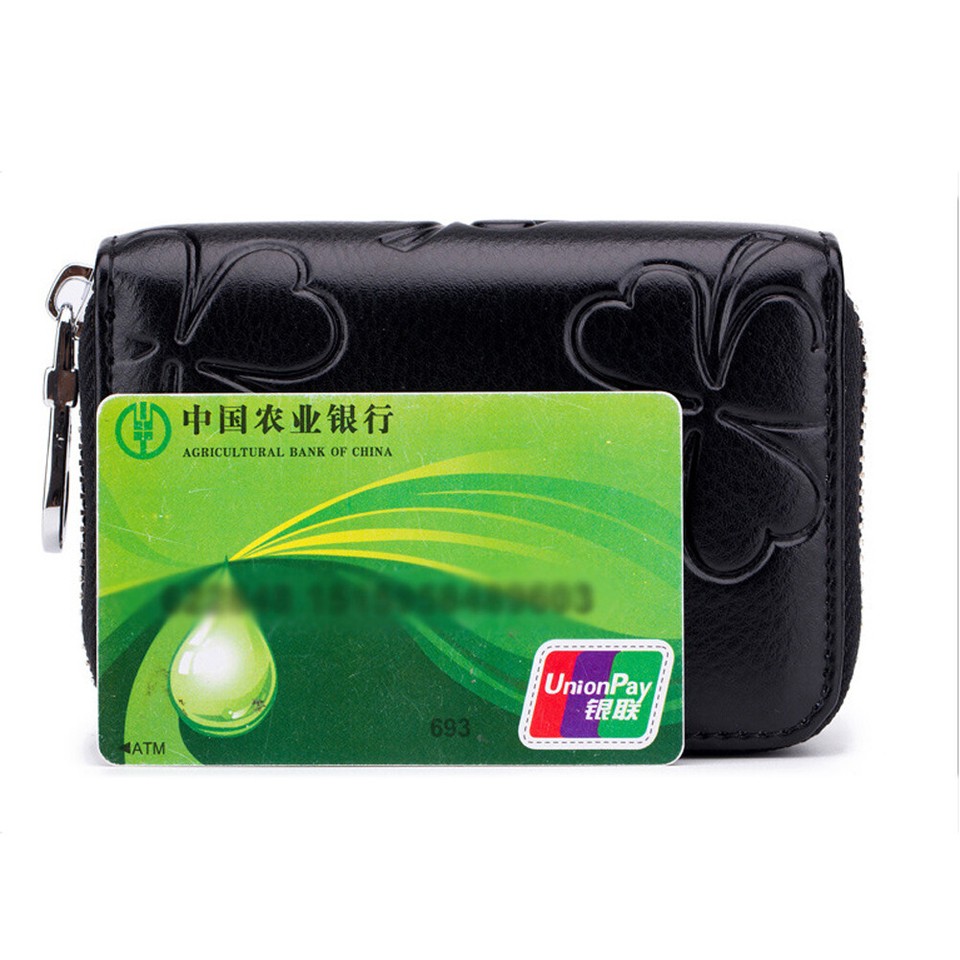 Real Leather RFID Blocking Women's Wallet Zipper Card Holder Accordion ...