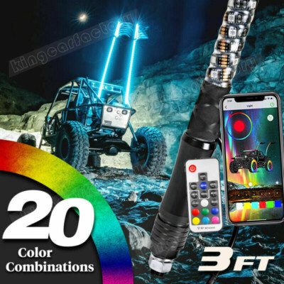 3FT RGB LED Spiral Whip Light Bluetooth & Remote ATV UTV RZR 4WD ...