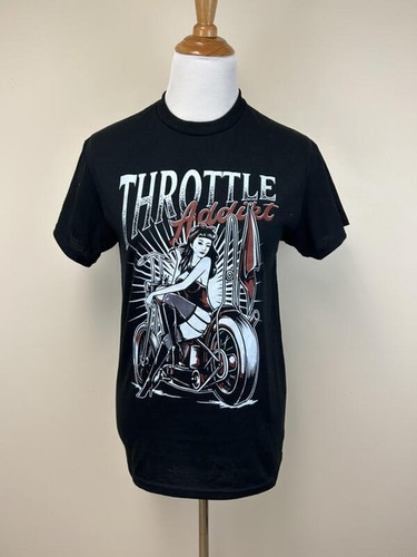 Throttle Addikt S Pinup Girl Motorocycle Graphic Shirt Black Short ...