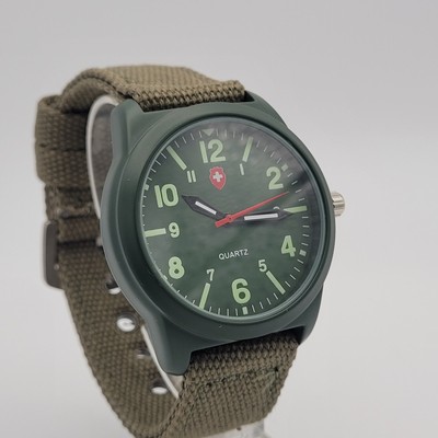 Rough And Tough 43mm Pilot Field Army Watch 3ATM WR Green Canvas Strap ...