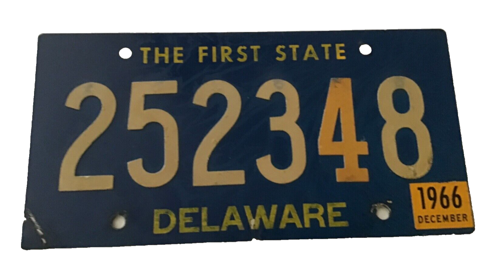 1966 Delaware License Plate Tag 252348 riveted | eBay
