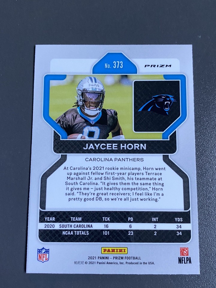 2021 Panini NFL Prizm Jaycee Horn Silver Prizm Rookie RC #373 Panthers ...