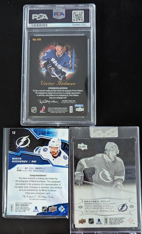 3x Tampa Bay Lightning Auto Cards Brayden Point Nikita Kucherov Victor ...