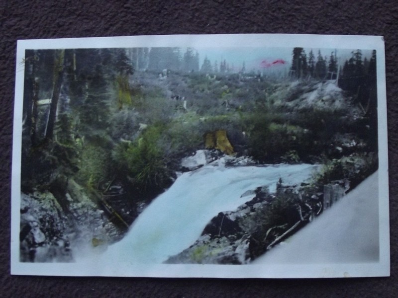 CASCADE MOUNTAIN STREAM Vtg 1922 COLOR HAND TINTED BLACK & WHITE PHOTO ...