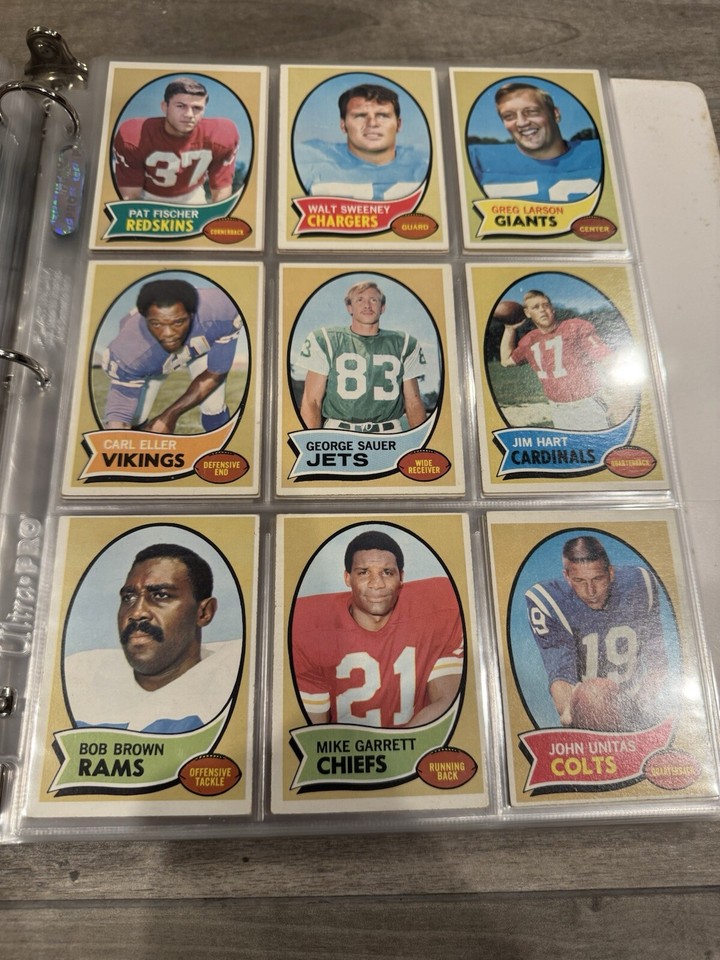 1970 TOPPS FOOTBALL COMPLETE SET 1-263 EX CARDS BINDER & PAGES OJ ...
