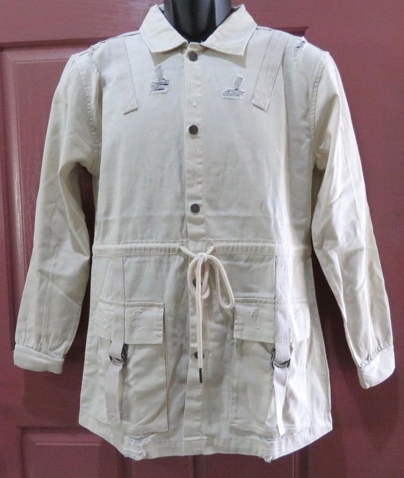 Indigo Thread Co Cotton Twill Drawstring Waist Distressed Utility ...