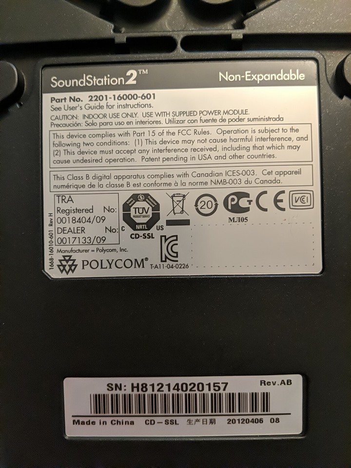 Polycom SoundStation2 Non-Expandable Conference Phone Wall Module 2201 ...