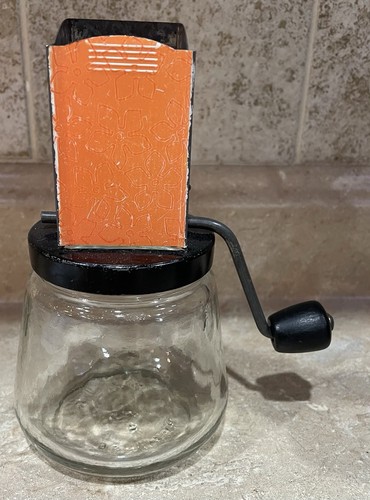 Vintage Androck Nut Chopper Grinder Glass Bottom Orange Metal Top. USA ...