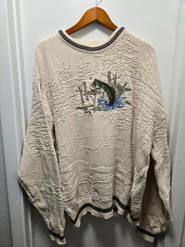 VTG Shenandoah Grandpa Sweater XXL Bass Fish Knit Outdoors Embroidered ...