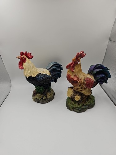 2 Colorful Roosters Statue Resin Garden Kitchen Deco | eBay